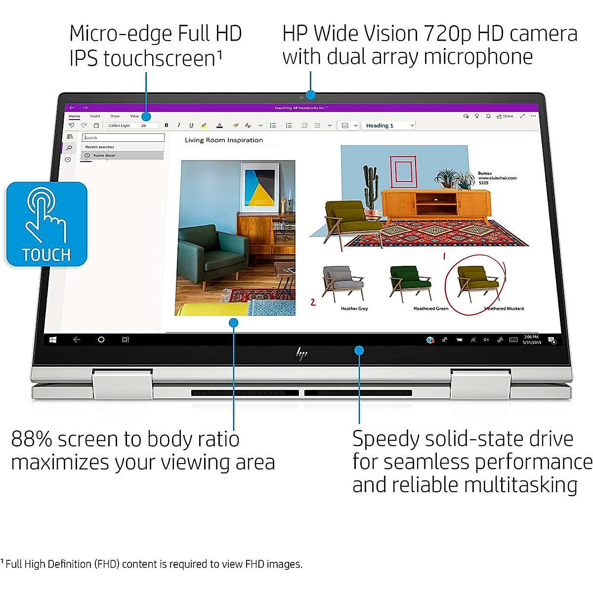 HP Envy x360 2-in-1 15.6" FHD Touchscreen Laptop, Intel Core i5-1135G7, 16GB RAM 1TB SSD, Wi-Fi, Bluetooth, HDMI, Webcam, Backlit Keyboard, Fingerprint Reader, Windows 11 Home, Natural Silver