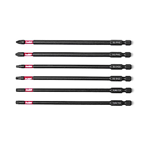 Protorq Long Impact Bit Set W/clip, 2 Phillips, 2 Square, T25 TORX, 6-Inch Length, 6-Piece,Industrial Strength, 1/4" Hex Shank