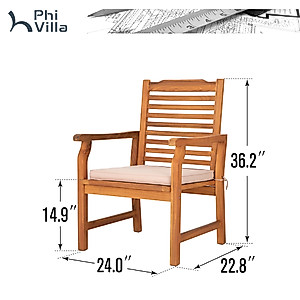 PHI VILLA 6 Pieces Acacia Wood Outdoor Dining Chairs with Cushions, Patio Wooden Armchairs Set of 6, Natural Teak Dining Chairs for Deck, Yard, Porch