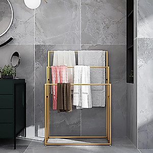 Floor Standing Towel Rack,3 Tier Freestanding Towel Holder,Metal Bathroom Towel Hanger Stand Alone,Towel Bar Stand Storage for Bathroom, Kitchen, Laundry Room, Bedroom(Color:White)