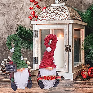 Etistta Christmas Garden Gnomes Outdoor Decor, 7 inch Polyresin Gnome Figurines Statue Sculptures, Winter Tabletop Home Patio Yard Lawn Christmas Gnomes Garden Decorations, Set of 2 (Green, Red)