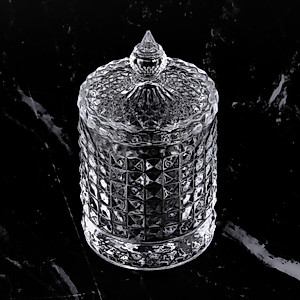 STP GOODS Glass Container Box with Lid Glass Storage Jar Clear Glass Relief Small Jar with Lid Glass Container for Coffee, Spices, Organizer Jars 6.1" (15.5 cm)