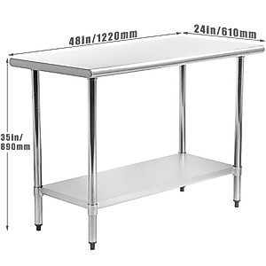 Kitchen Work Table NSF Certification Commercial Stainless Steel Prep Table W/Adjustable Foot Galvanized Base Shelf (24" x 48")