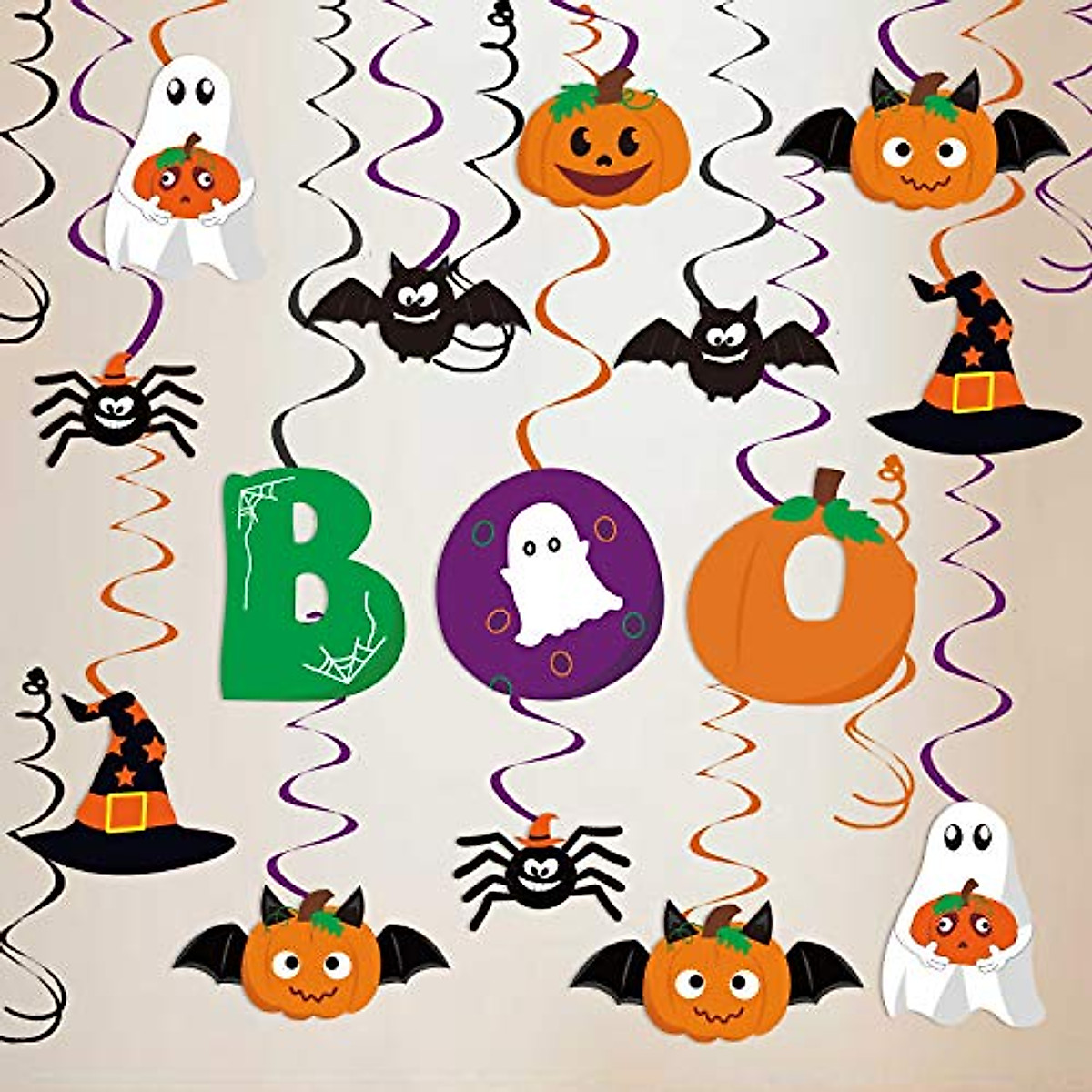 Ivenf Halloween Decorations Hanging Swirls 30ct, Cute Pumpkin Ghost Spider Bat Boo Party Decor, Ofiice Home Indoor Halloween Party Supplies Gifts