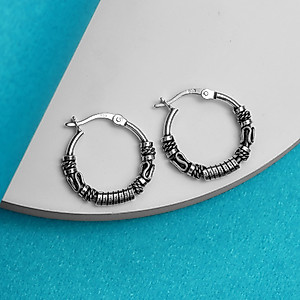 LeCalla Sterling Silver Jewelry Antique Light-Weight Tribal Hoop Earrings for Women