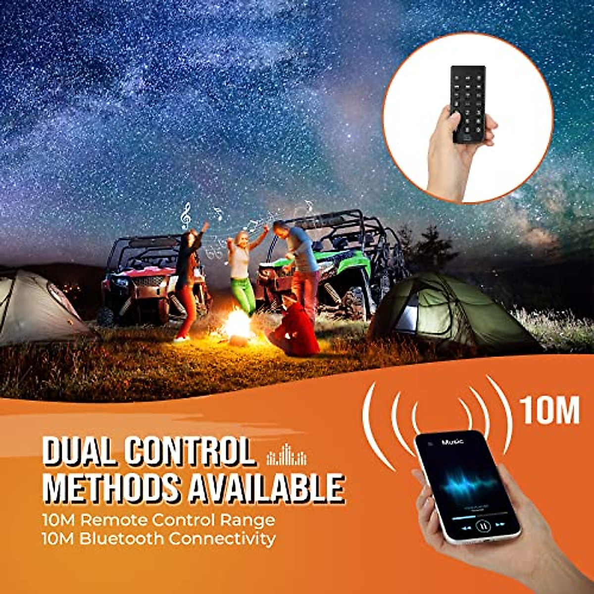 kemimoto UTV Soundbar SXS Sound Bar X3 Speaker- 28 Inches Wide, IPX5 Waterproof, Bluetooth Compatible, Amplified, USB, AUX Input, 4X Speakers, 2X Tweeters Adapt to 1.56"-2.25" Roll Bar