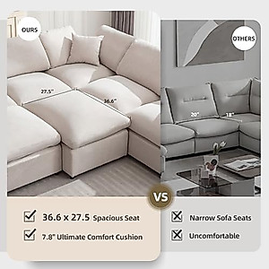 Siiejia Modular Sectional Sofa Modern Oversized Cloud Couch with Movable Ottoman 7 Seater L-Shaped Sofas Comfy Couches for Living Room Spacious Space Office Lounge, Beige