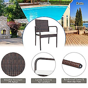 PATIOJOY Outdoor Patio Wicker Chairs Set of 4, with Heavy Duty Steel Frame and Soft Cushions, All Weather Resistant Outdoor Dining Set, Suitable for Poolside, Garden, Balcony and Lawn (Brown)