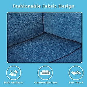 Caberryne Recliner Sofa for Living Room Furniture,Linen Fabric Blue Reclining Sofa 3 Seater Recliner Sofa Couch Reclining Sofa with Drop Down Table RV Sofa for Living Room(A-Linen Fabric Blue)