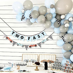Two Fast Banner - Two Fast Birthday Decorations,Two Fast Car Birthday Party,Racing Second Birthday Decorations,Race Car Two Fast Flag Banner