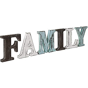 MyGift Rustic Multicolor Solid Wood Freestanding Family Block Cutout Letters Decorative Sign, Kitchen Farmhouse Above Cabinet Decor