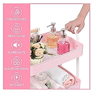 3-Tier Utility Rolling Cart with Large Storage and Metal Wheels for Office,Kitchen,Bedroom,Bathroom,Black,Pink,White
