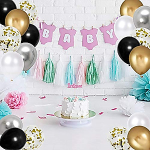 Black Gold Silver party Balloons, 50pcs 12 Inch Metallic Thicker Latex Confetti Balloons with Ribbon for Wedding Birthday Baby Shower Decorations (BlackGoldSilver50pcs)