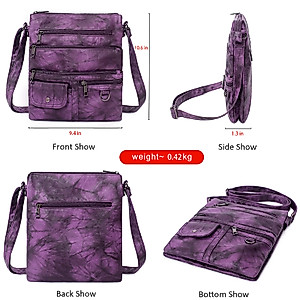 Crossbody Purses for Women Double Zipper Pockets Soft Vegan Leather Shoulder Bag with Adjustable Strap (Purple)