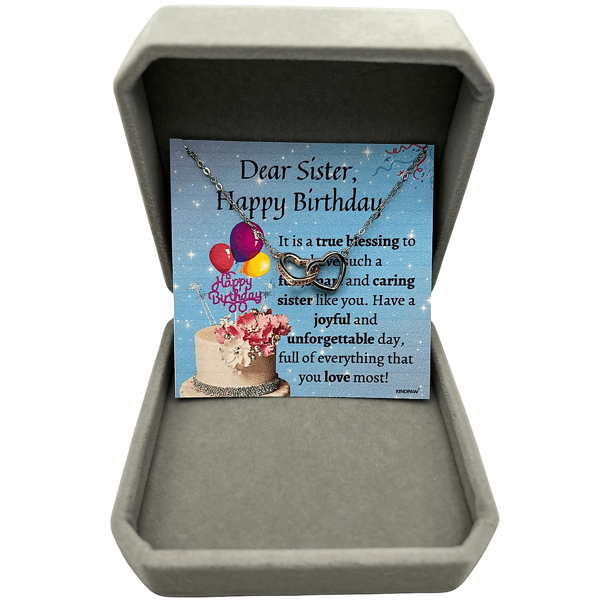 KINDPAW Sister Birthday Gift Necklace From Sister or Brother – It Is Truly Blessing To Have Such A Fun, Smart And Caring Sister Like You (Interlocking Heart)