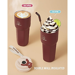 Gpeng 20 oz Insulated Stainless Steel Coffee Mug & Water Bottle with Tea Separation, Straw Lid, and Cup Holder - Keeps Drinks Hot or Cold for Hours. Perfect for Travel and Outdoor Activities!