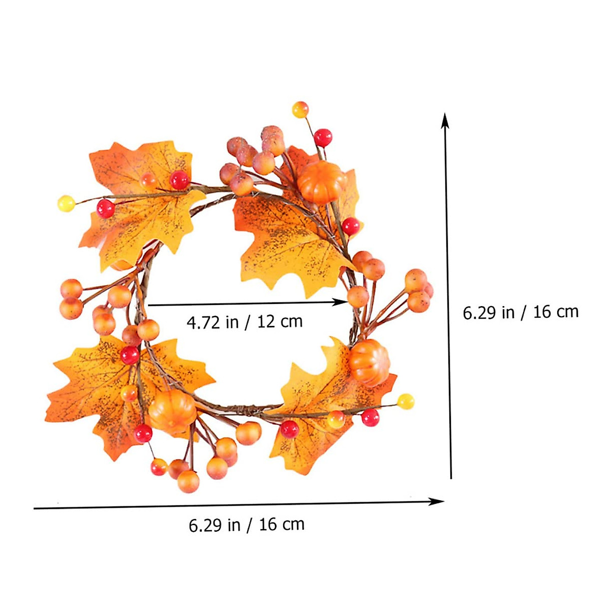 VOSAREA Maple Pumpkin Wreath Mini Autumn Wreath Farmhouse Fall Garland Halloween Party Wreath Decorative Hanging Wreath Pumpkin Candle Ring Mini Maple Leaf Front Door Iron Wire Ornaments