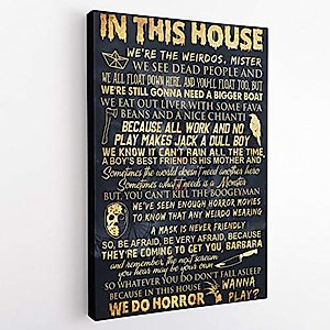 BATHROOM WALL ART DECOR,Art Deco Wall Art,Large Canvas Wall Art,In This House We Do Horror Movies,Halloween Movie Canvas,Wall Decor,Home Decor,8''x12'' Framed Modern Canvas Wall Art,