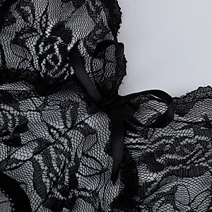 Youmymine Women Lace Lingerie Babydoll Nightgown Sexy V Neck Nightwear Chemise Nightie Backless Pajamas (Black, M)