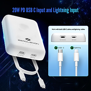 ZEROLEMON Magnetic Power Bank with Watch Charger, 10,000mAh MagJuice 3 in 1 Mag-Safe Battery Pack, 20W USB C Portable Wireless Charger, Compatible with Apple Watch, iPhone 12/13/14/15 Pro Max – White