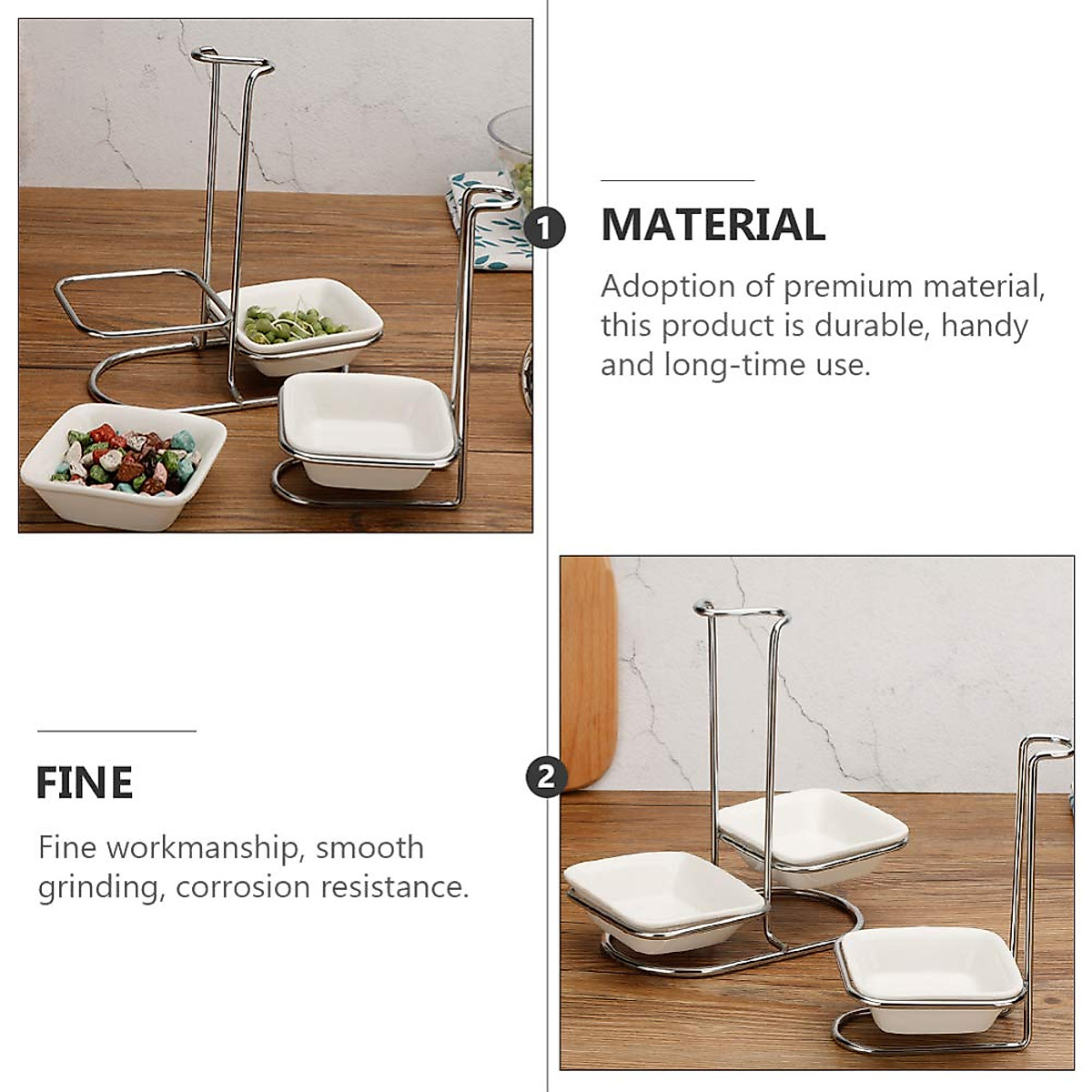 DOITOOL White Ceramic Double Ladle Spoon Rest Holder with Stainless Steel Rack Upright Utensil Holder for Stovetop Kitchen Counter Organization