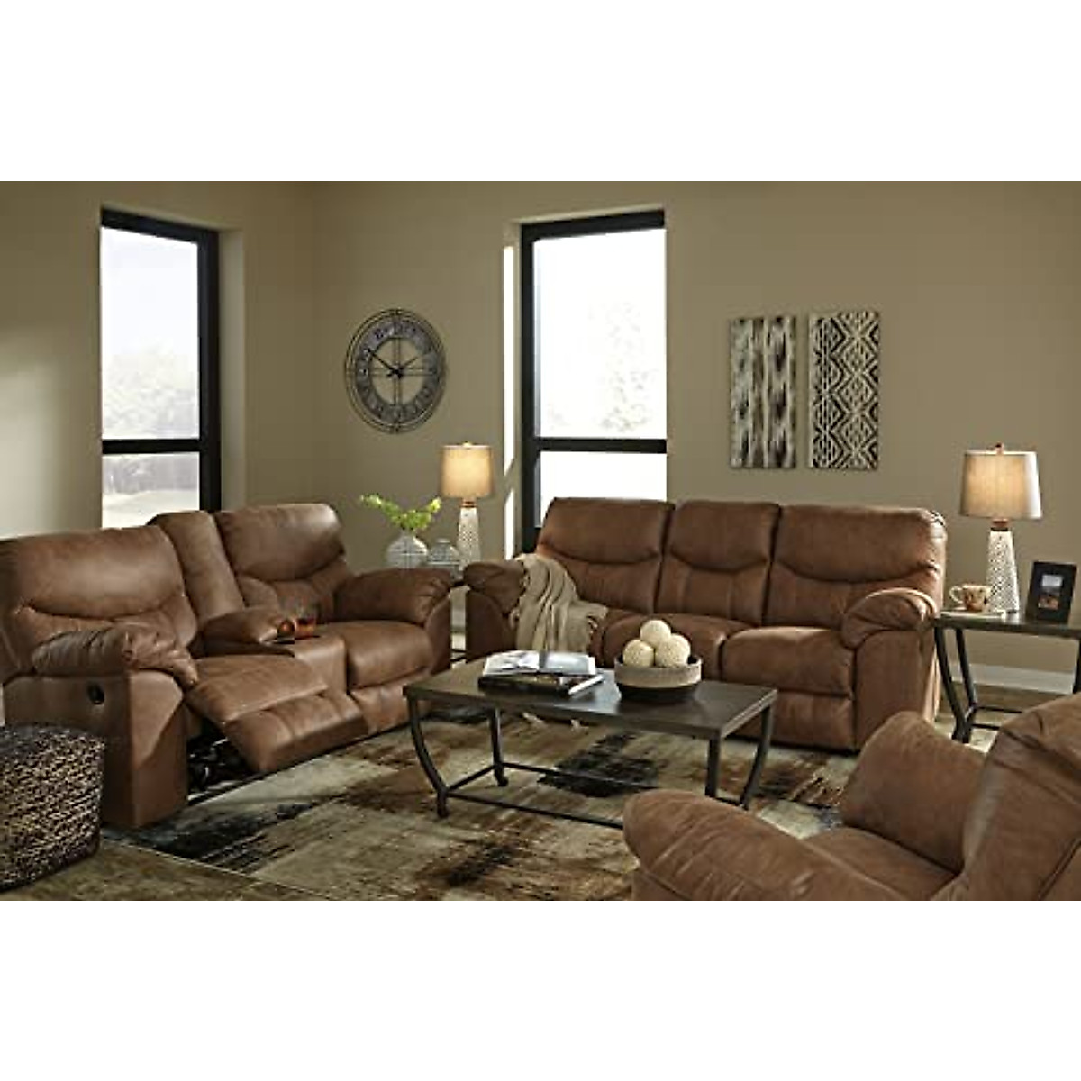 Signature Design by Ashley Boxberg Oversized Faux Leather Manual Pull Tab Reclining Sofa, Brown