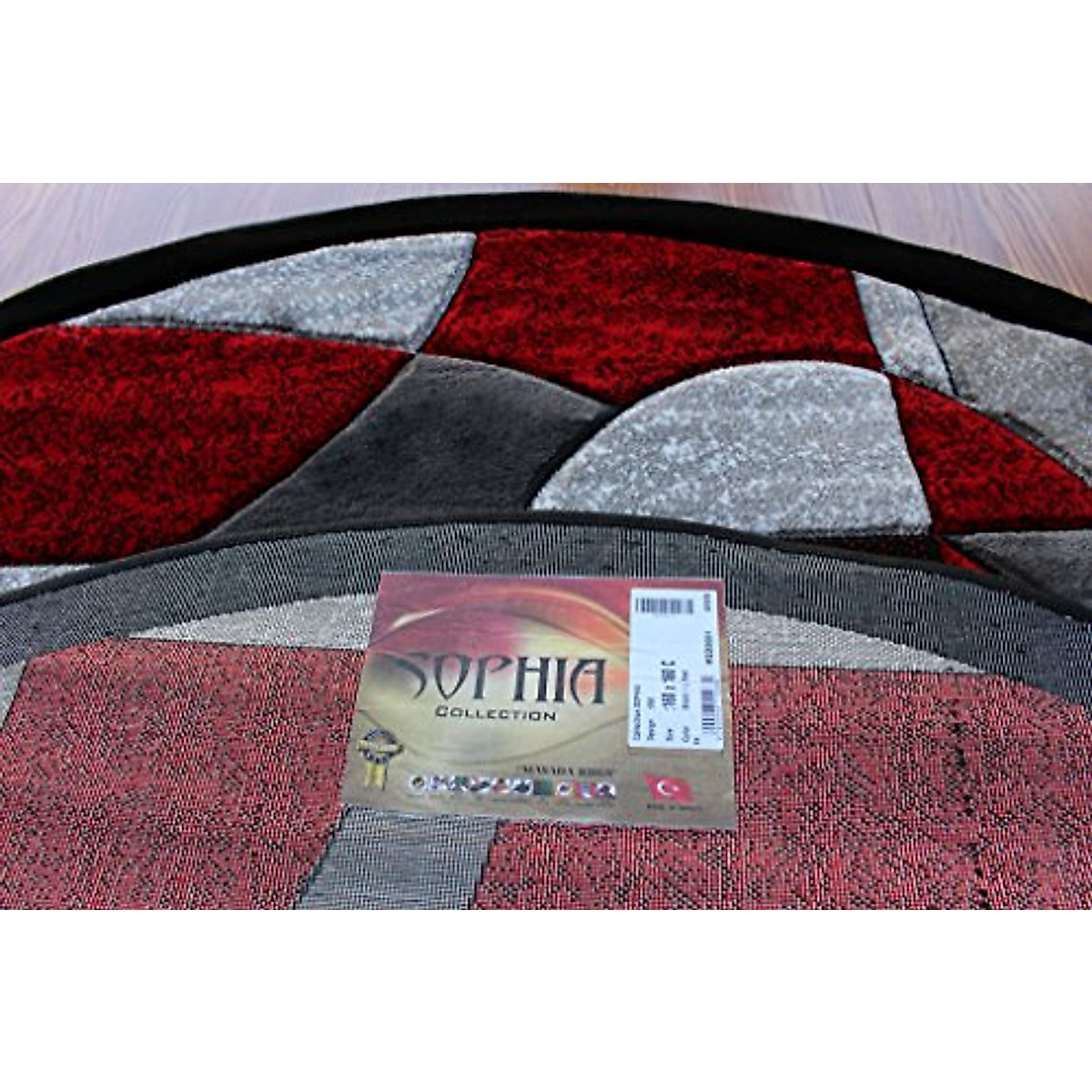 Masada Rugs, Sophia Collection Hand Carved Area Rug Modern Contemporary Red Grey White Black (5 Feet 3 Inch X 5 Feet 3 Inch) Round
