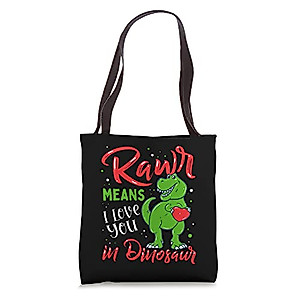 Rawr Means I Love You In Dinosaur Heart T-Rex Valentines Day Tote Bag