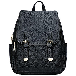 KKXIU Women Backpack Purse Fashion Vegan Leather Rucksack Travel School Shoulder Bag Daypack with Multiple Pockets (Black)