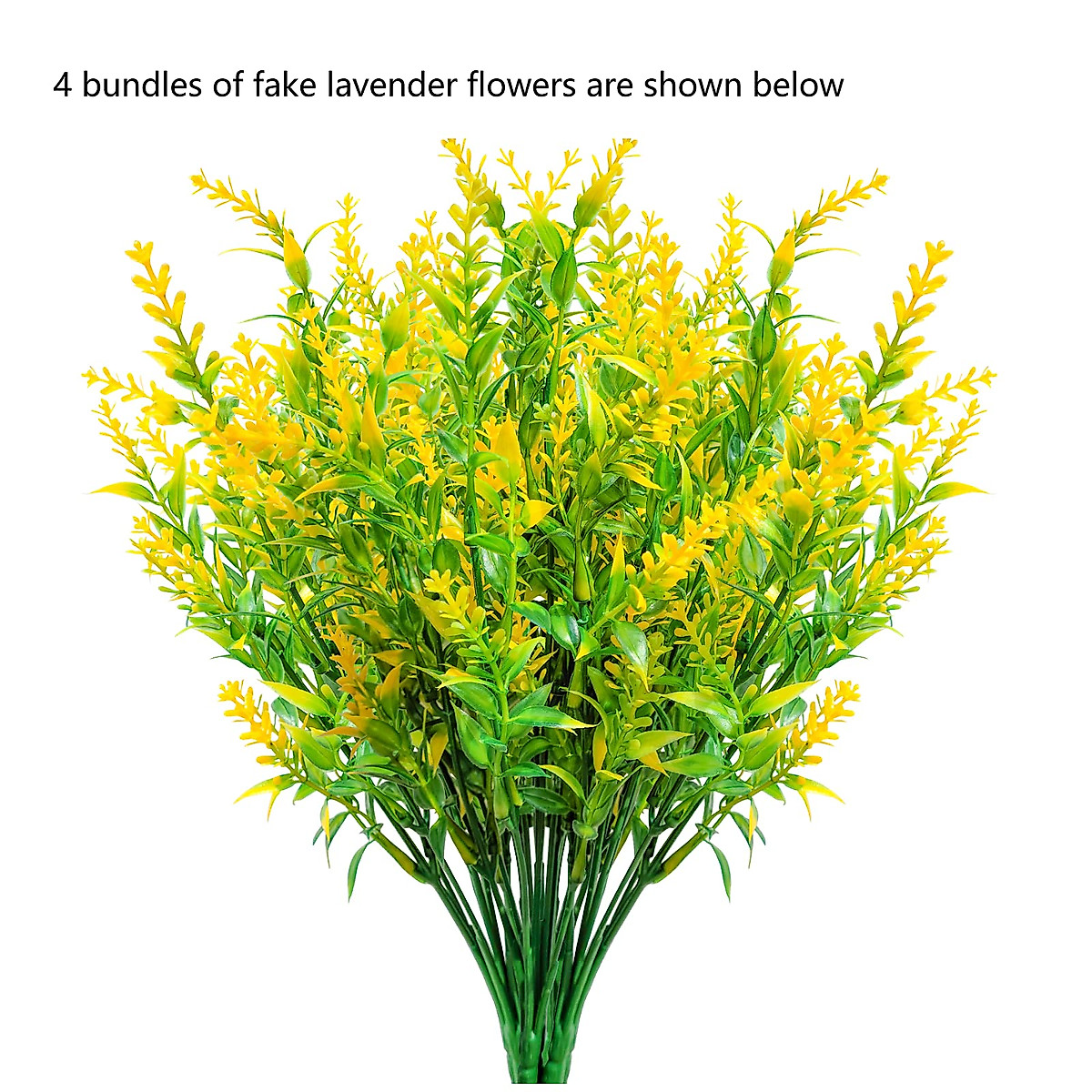 AUMVEYI 4 Bundles Artificial Lavender Mums Flowers Outdoor Fake Plants UV Resistant Faux Greenery Plastic Bouquet Bulk Decoration for Home Outside Garden Porch Hanging Planter Farmhouse Decor (Yellow)