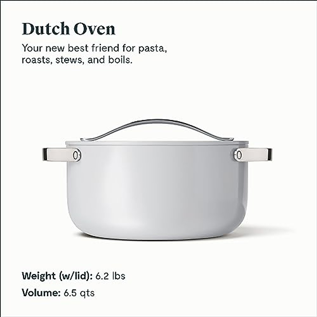 Caraway Nonstick Ceramic Dutch Oven Pot with Lid (6.5 qt, 10.5") - Non Toxic, PTFE & PFOA Free - Oven Safe & Compatible with All Stovetops (Gas, Electric & Induction) - Gray
