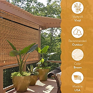 Radiance Core Free Bamboo Shades for Porch, Patio & Sunroom - Imperial Matchstick Bamboo Blinds for Light Filtering - Roll-Up Bamboo Blinds for Outside Mount - Brown - 60" x 72" - (1108119)