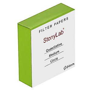 StonyLab Quantitative Filter Paper Circles, 94mm Diameter Cellulose Filter Paper with 20 Micron Particle Retention Medium Filtration Speed, Pack of 100