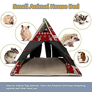 enheng Small Pet Hideout Red Christmas Knitting Pattern Hamster House Guinea Pig Playhouse for Dwarf Rabbits Hedgehogs Chinchillas