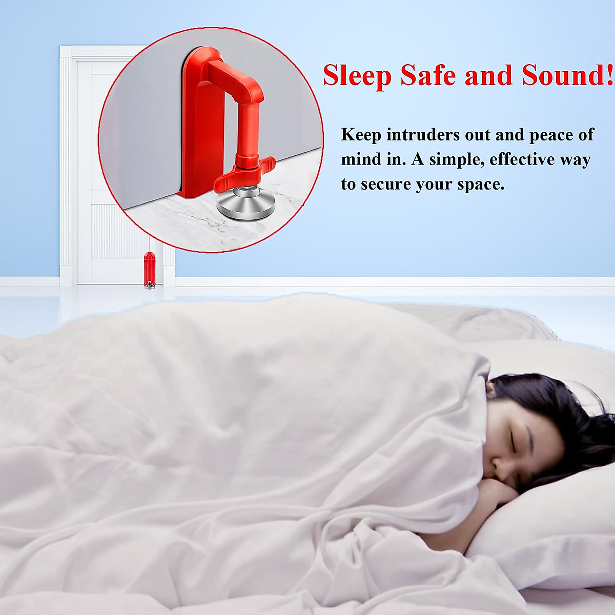 Door Stoppers Security - Portable Door Lock for Travel Anti Theft Door Blocker, Hotel Room Apartment Safety - No Drill Garage Door Brace Devices for Women, Children - Sleep with Peace of Mind