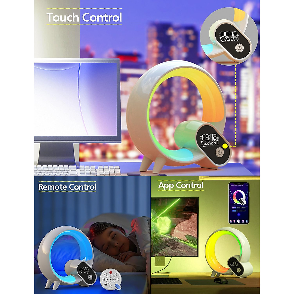 Smart Night Light for Kids,Wake Up Light Sunrise Alarm Clock,Ambient Light & Sleep Assistant White Noise Sound Machine Baby Night Light,App,Bluetooth Speaker,Snooze,Timer,Remote Control,Ideal for Gift