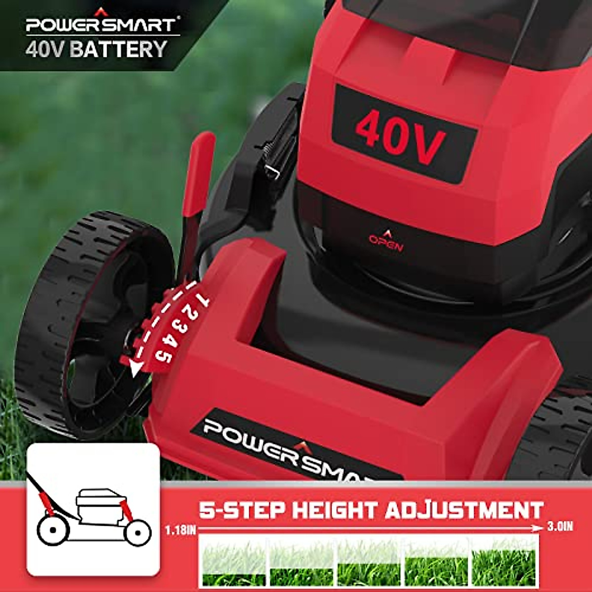 PowerSmart Lawn Mower Battery Powered with Bag, 17 Inch 3-in-1 with 40V 4.0Ah Lithium-ion Battery and Charger