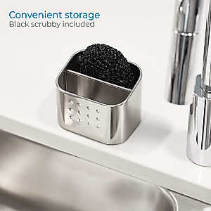 iDesign Forma Polished Stainless Steel Sink Organizer Set with Sponge and Scrubby - 3.1" x 4" x 3.1"