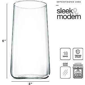 BENETI Modern Crystal Glass Cups, Tall Highball Drinking Glasses Set of 4 | Made in Europe | Water and Juice Kitchen Glassware (18 Onces)