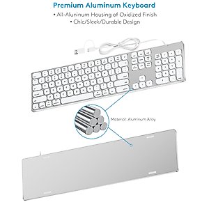 Aluminum USB Wired Keyboard with Numeric Keypad for Apple Mac Pro, Mini Mac, iMac, iMac Pro, MacBook Pro/Air