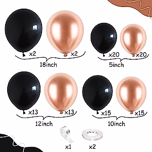 Rose Gold and Black Balloon Arch Kit, Metallic Rose Gold and Black Balloon Garland Kit with Different Sizes 18/12/10/5 inch Balloons for Graduation Birthday Wedding Anniversary Party Decorations