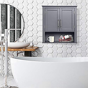 Kcelarec Bathroom Cabinet Wall Mounted with Doors, Wood Hanging Cabinet, Wall Cabinets with Doors and Shelves Over The Toilet, Bathroom Wall Cabinet Gray