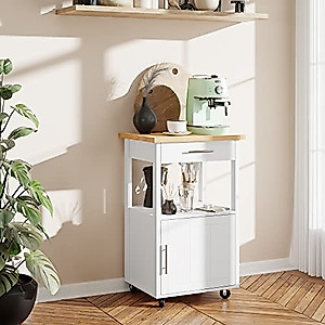 JY QAQA 22" Kitchen Island on Wheels with Storage Cabinet Kitchen Cart Cabinet with Shelves, Cart Handle for Towel Rack or Free Mobility, Portable Islands for Kitchen,White