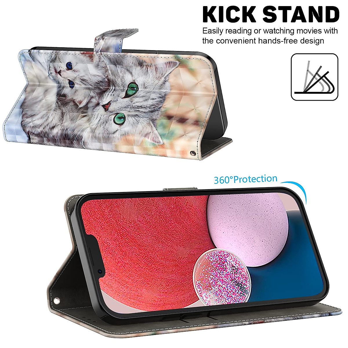 VODEFOX for Oneplus Nord N20 5G Case, Wallet Flip Folio Cute 3D Cartoon Painted PU Leather Case Women Card Slots Kickstand Magnetic Closure TPU Bumper Cover for Oneplus N20 5G - Two Cats