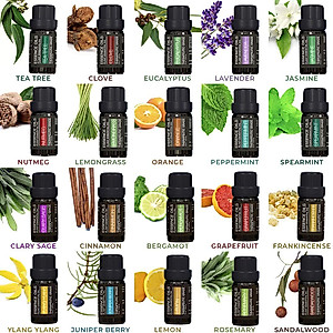 Aromatherapy Essential Oil Diffuser Gift Set - 400ml Ultrasonic Diffuser with 20 Essential Plant Oils - 4 Timer & 7 Ambient Light Settings - Therapeutic Grade