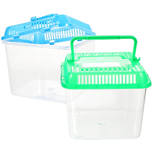 Clear Case 1pc Reptile Feeding Terrarium Pet Portable Small Reptile Cage Fish Tank Handheld Small Pet Box Transparent Tortoise Tank Breeding Case(Random Color) Containers with Lids