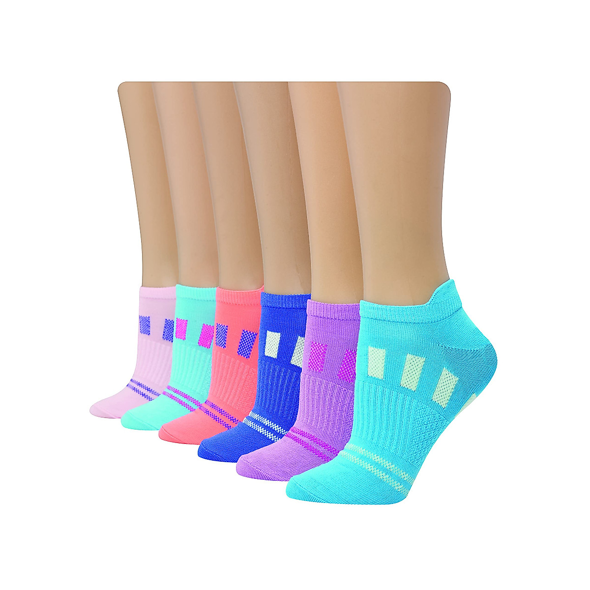 Hanes womens Performance Cool Compression Heel Shield 6 Pair Pack Casual Sock, Pink/Blue Design, 8 12 US