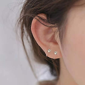 Small Huggie Hoop Earrings, Half Hoops CZ Cubic Zirconia Rhinestone White Gold Plated Sterling Silver Hoop Earrings for Women Gift