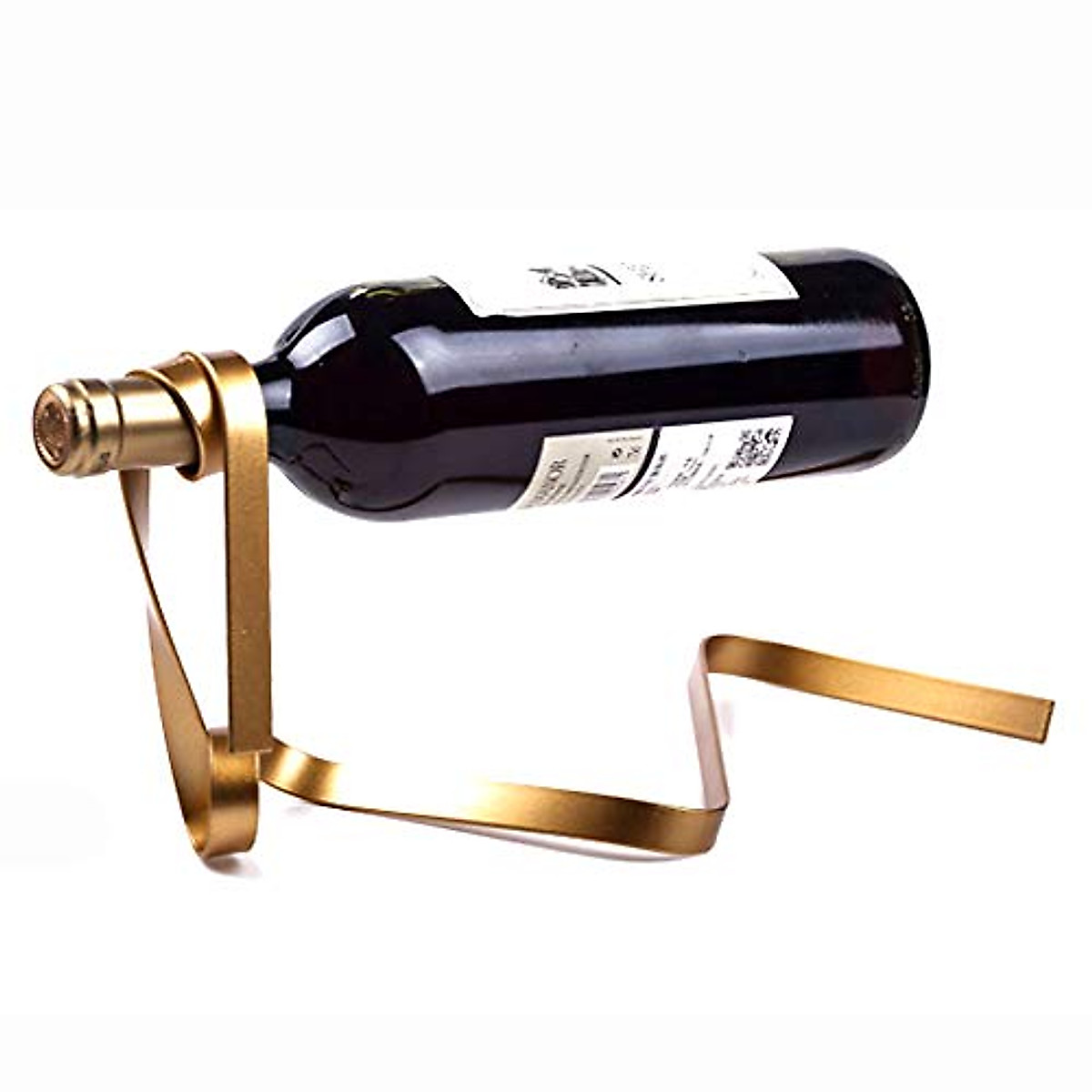 Stylish Anti Gravity Suspension Iron Ribbon Wine Rack Magic Floating Wine Bottle Holder for Gift Kitchen Home Decoration (Multiple Colour) (Gold)