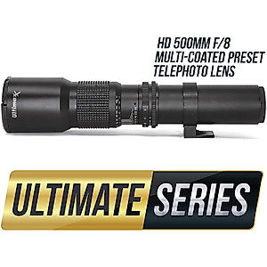 Ultimaxx 500mm (w/ 2X Converter 1000mm) Manual Preset Lens Kit for Canon EOS T5, T5i, T6, T7 T6i, T6s, T7i, SL1, SL2, 60D, 70D, 77D, 80D, 5D III, 5D IV, 6D, 7D, 7D II & More